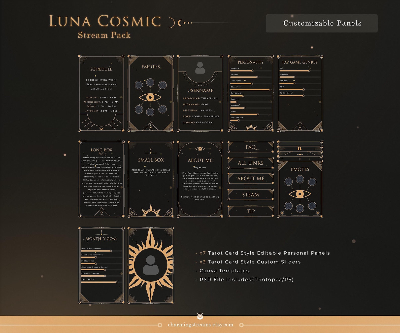 Luna Cosmic Stream Pack for Twitch Tarot Cards, Twitch Overlay, Black ...