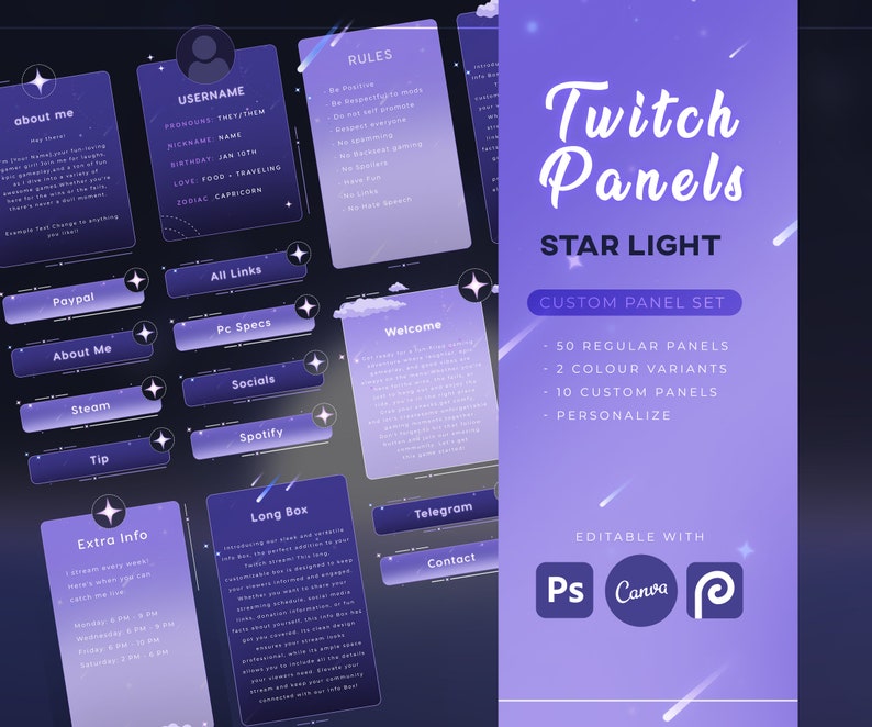 Star Light Panels Customizable, Canva, Photopea, Celestial Cosmic ...