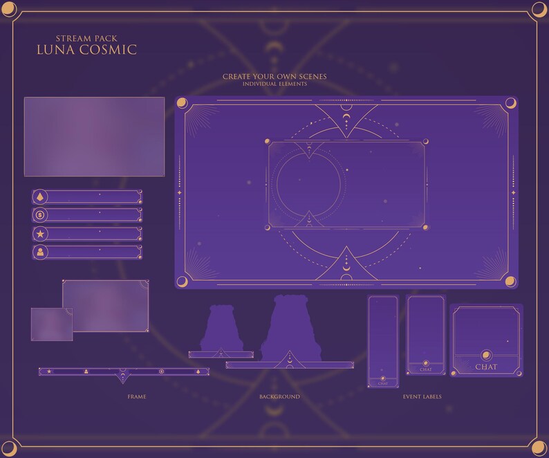 Luna Cosmic Tarot Twitch Stream Package | Purple Gold Overlay - Etsy