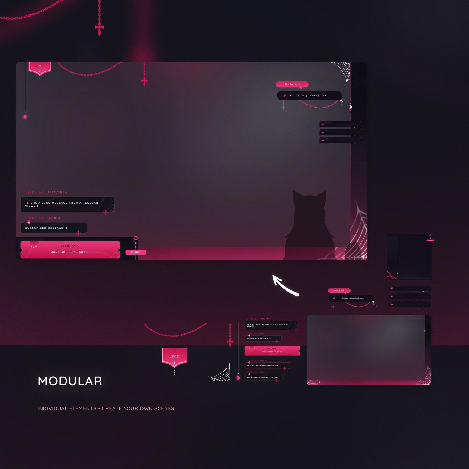 Gothic Shadow Animated Stream Pack: Dark Minimal Overlays and Widgets ...