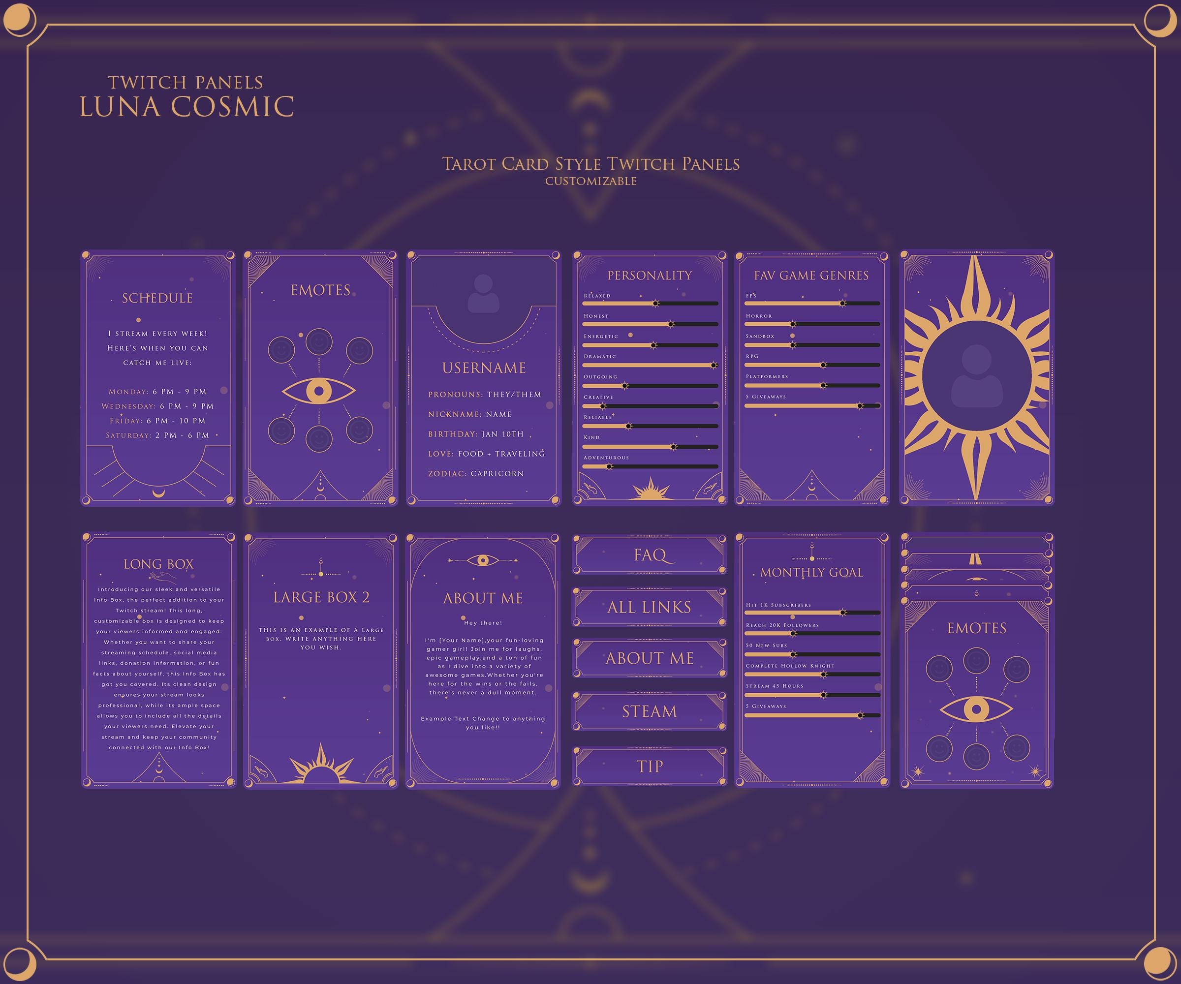 Luna Cosmic Twitch Panels – Purple Tarot Card Style, Customizable ...