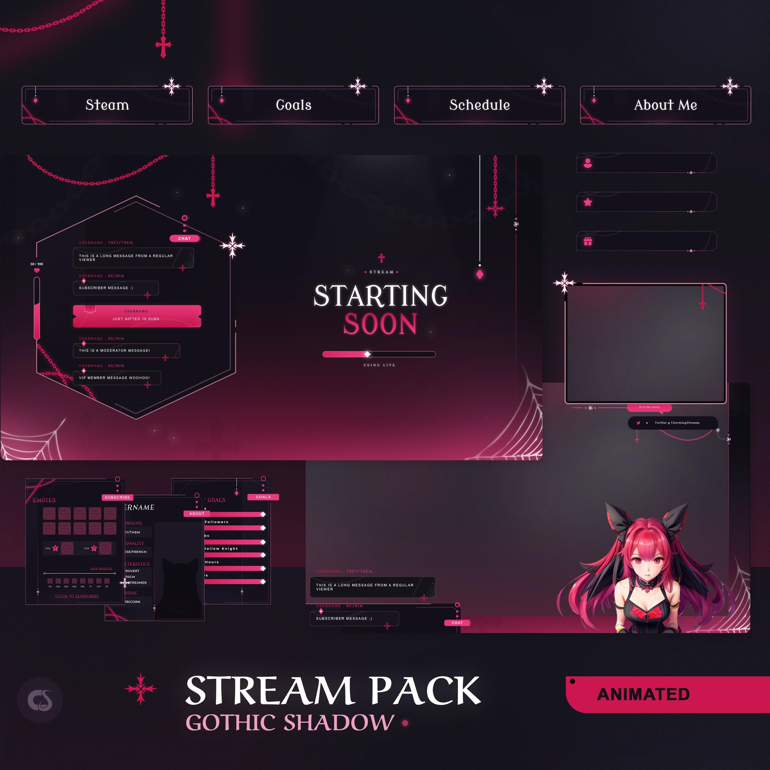 Gothic Shadow Animated Stream Pack. Dark Goth, Minimal Theme • Overlays ...