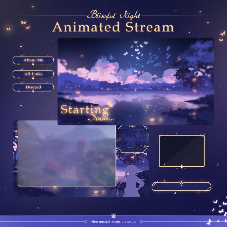 Purple Butterfly Animated Stream Pack – Vtuber Overlay - Etsy