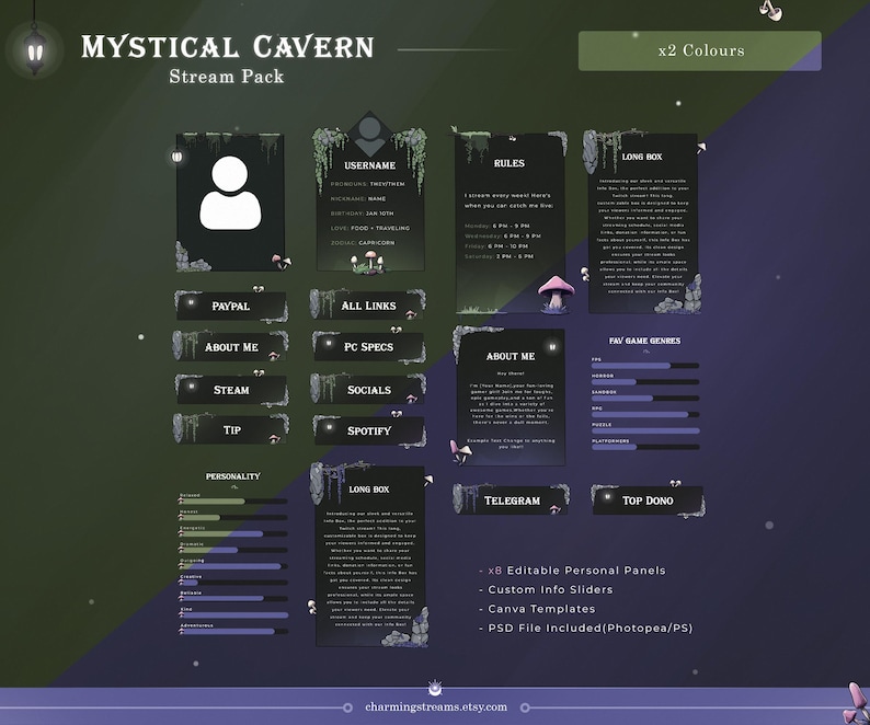 Mystical Cavern Twitch Panels, Customizable, Sliders | Magical Mushroom, Enchanted , Glow ...