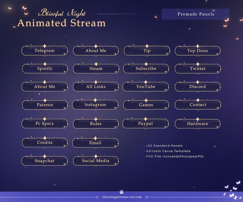 Blissful Night Customizable Panels, Canva, Photopea, Purple Themed ...