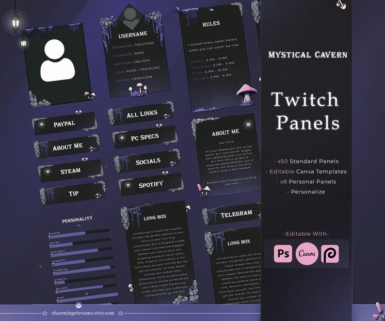 Mystical Cavern Twitch Panels, Mushroom Stream Sliders, Customizable ...