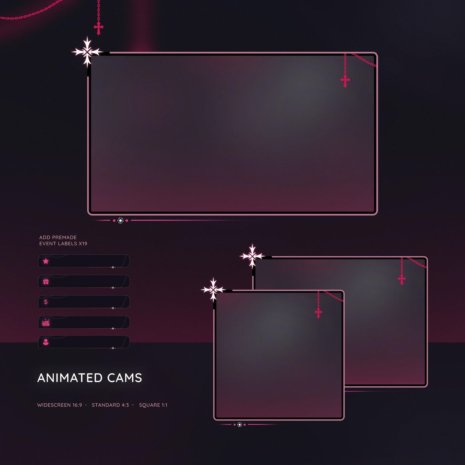 Gothic Shadow Animated Stream Pack: Dark Minimal Overlays and Widgets ...