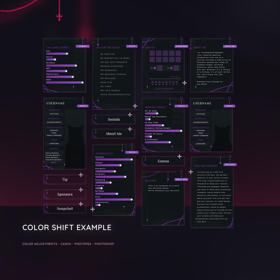 Gothic Shadow Customizable Twitch Panels: Dark Minimal Goth Theme ...