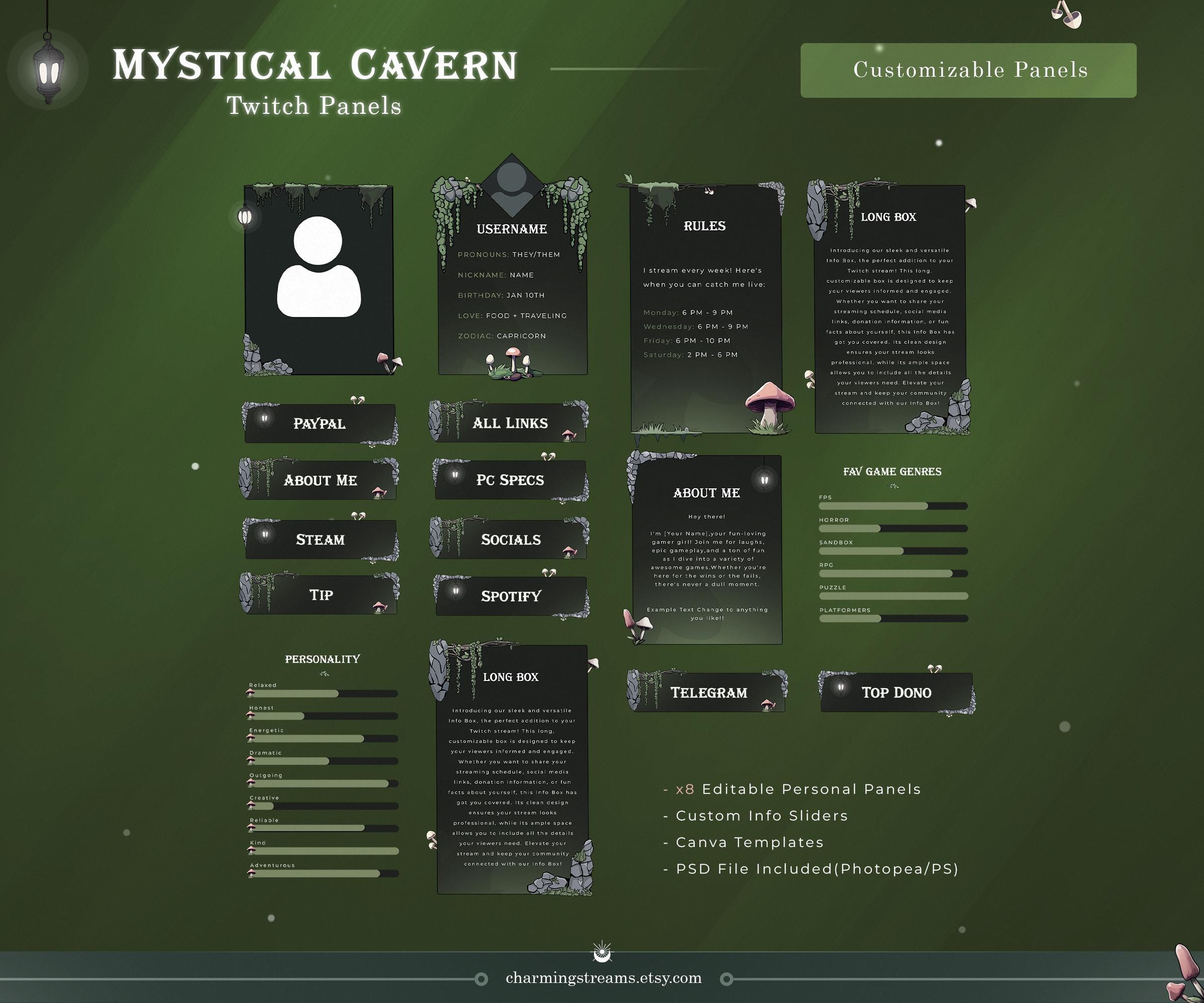 Mystical Cavern Twitch Panels, Customizable, Sliders | Magical Mushroom, Enchanted , Glow ...