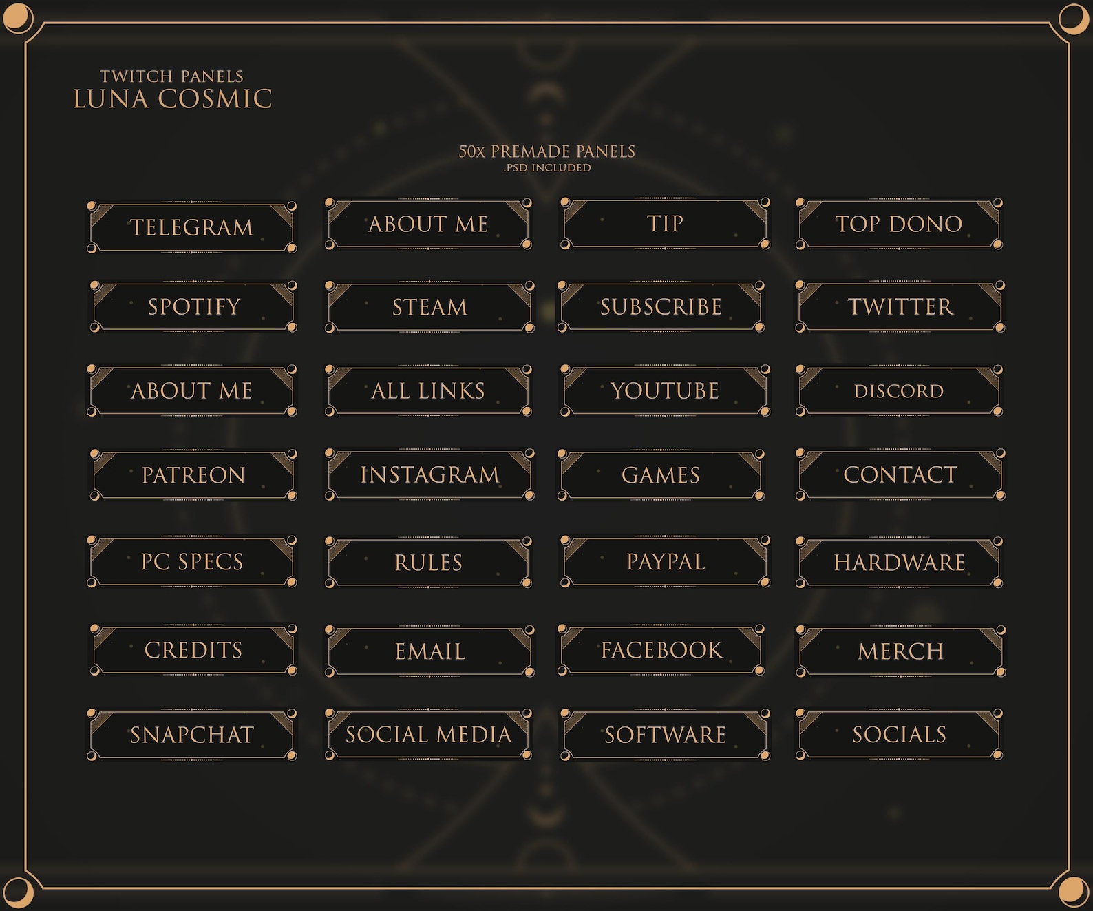 Luna Cosmic Twitch Panels: Gold Tarot Card Style (canva, Photopea) - Etsy