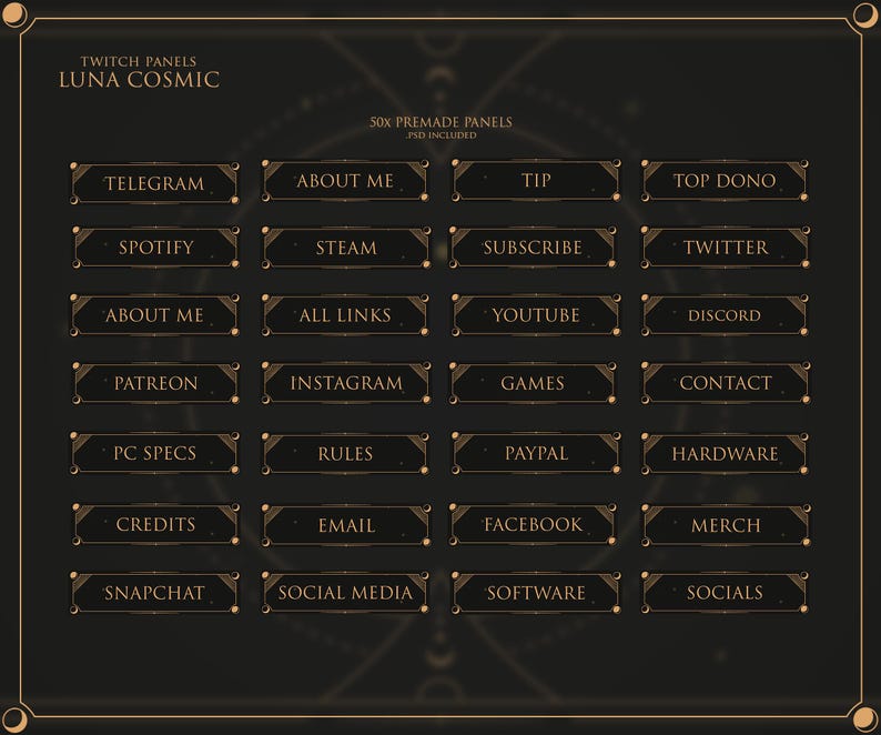 Luna Cosmic Twitch Panels: Gold Tarot Card Style (canva, Photopea) - Etsy