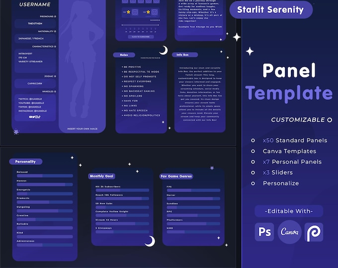 Purple Star Twitch Panels Template – Aesthetic Sky Theme (canva ...