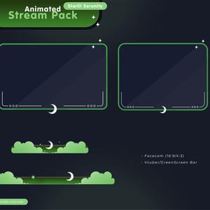 Starlit Serenity - Green Stream Pack, Aesthetic Star Moon Themed Twitch ...