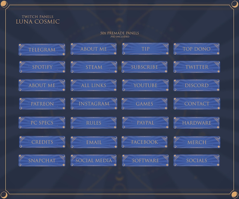 Luna Cosmic Twitch Panels - Fully Customizable,light Blue Swirl Tarot ...