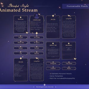 Blissful Night Customizable Panels, Canva, Photopea, Purple Themed ...