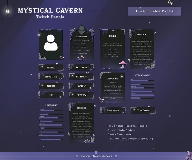Mystical Cavern Twitch Panels, Customizable, Sliders | Magical Mushroom ...
