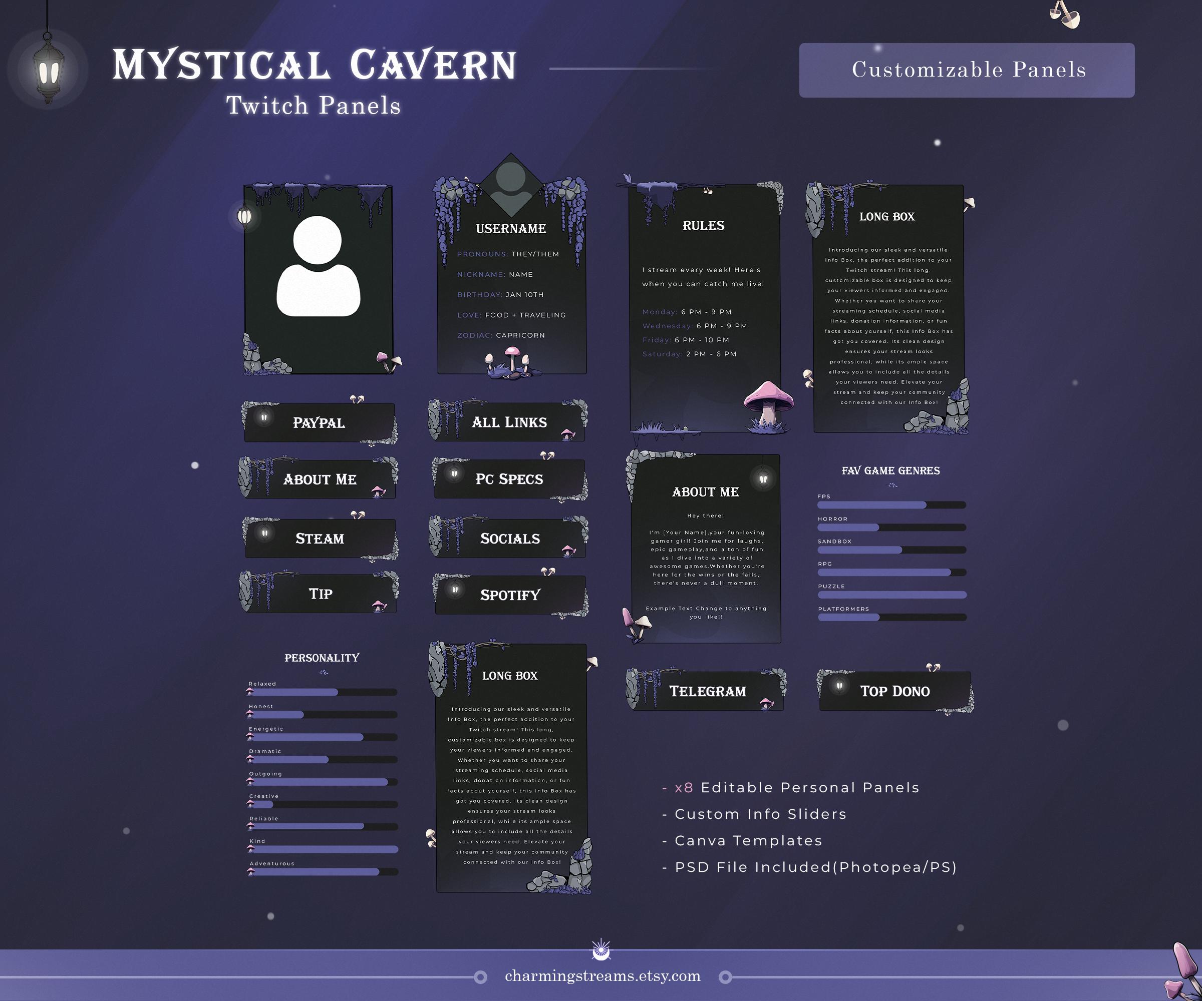 Mystical Cavern Twitch Panels, Mushroom Stream Sliders, Customizable ...