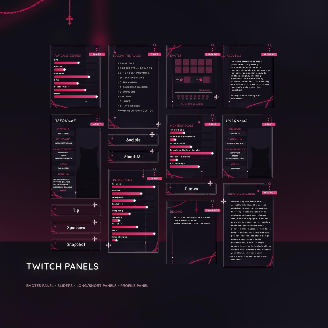 Gothic Shadow Customizable Twitch Panels: Dark Minimal Goth Theme ...