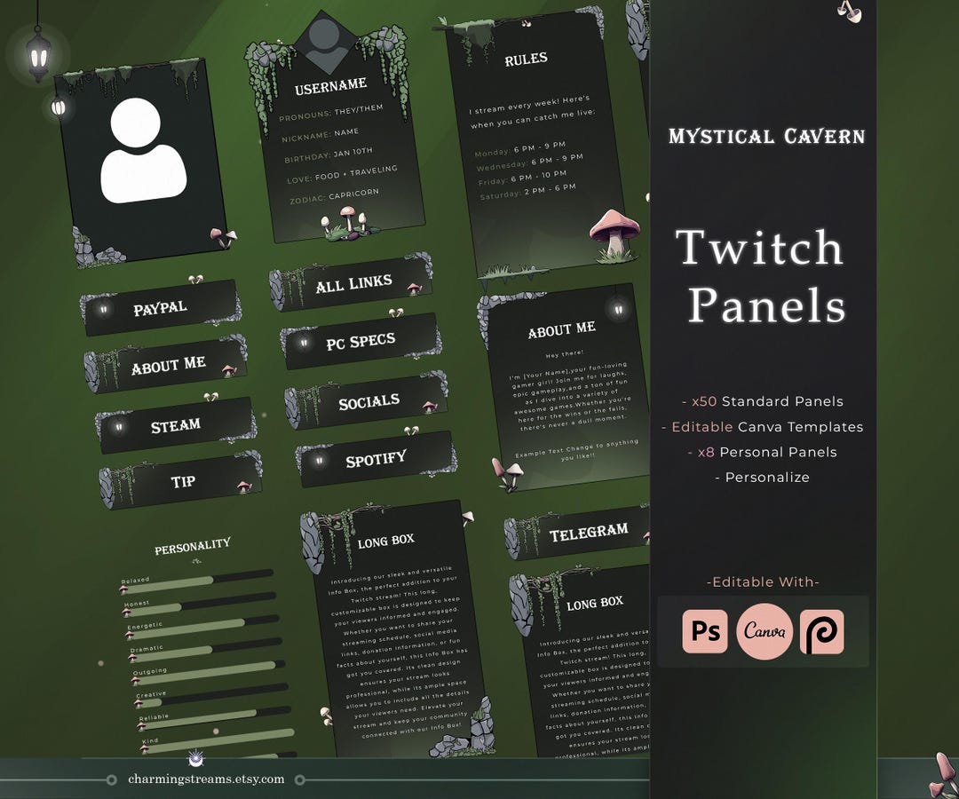 Mystical Cavern Twitch Panels, Customizable, Sliders | Magical Mushroom, Enchanted , Glow ...