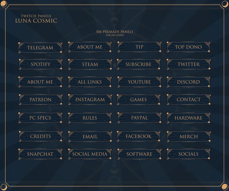 Luna Cosmic Twitch Panels - Fully Customizable, Dark Green Tarot Cards ...