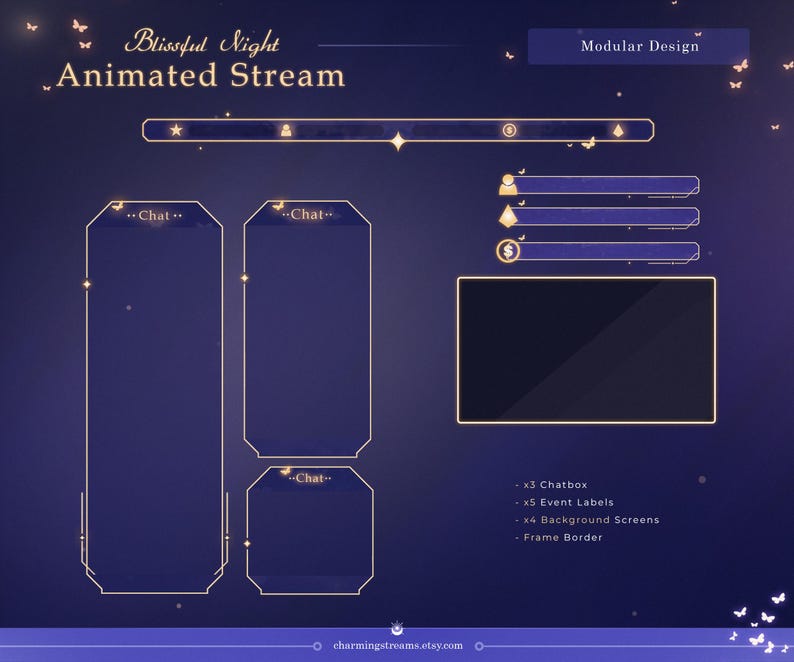 Purple Butterfly Animated Stream Pack – Vtuber Overlay - Etsy