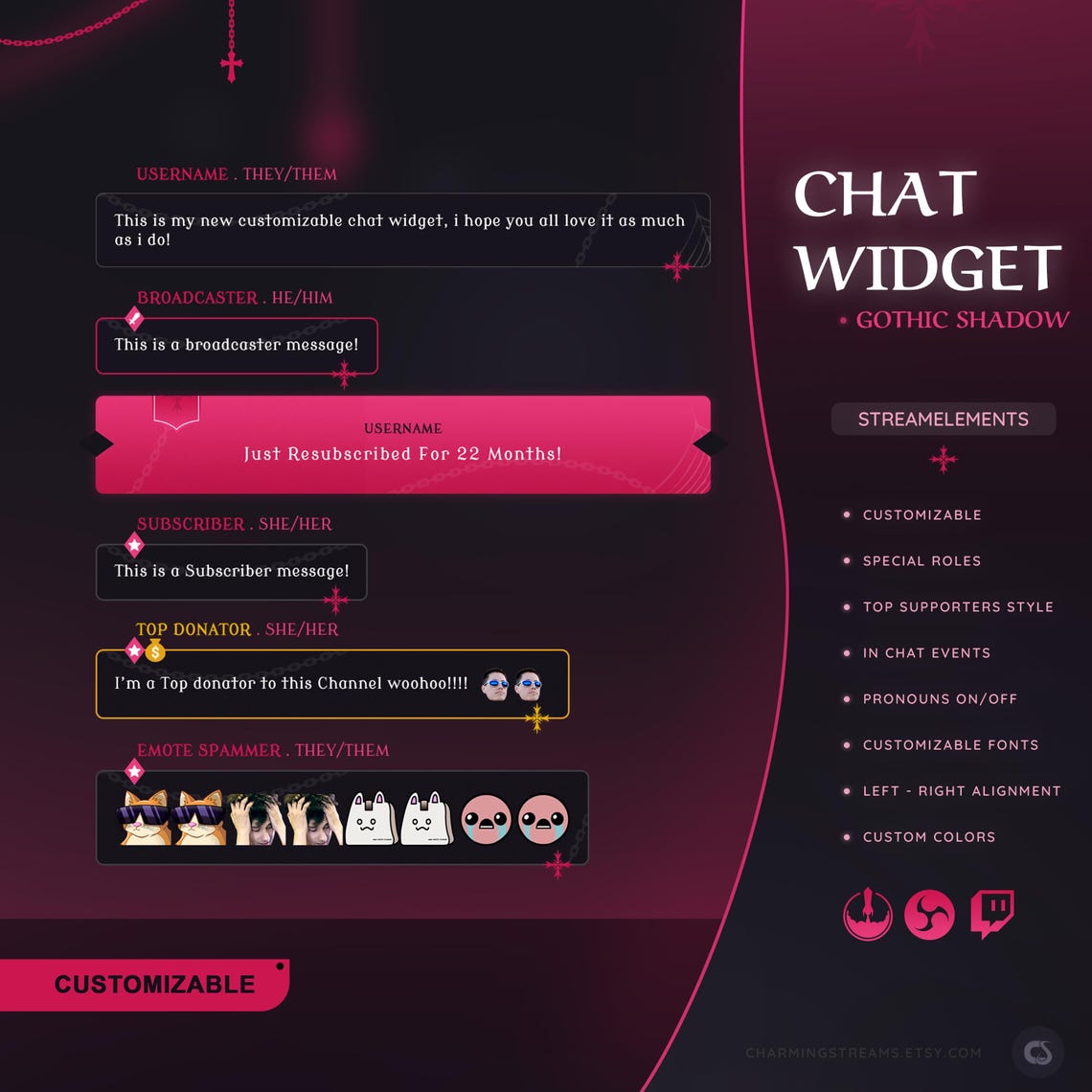 Gothic Shadow - Chat Widget • Dark Goth Theme • Chat Box Pronouns ...