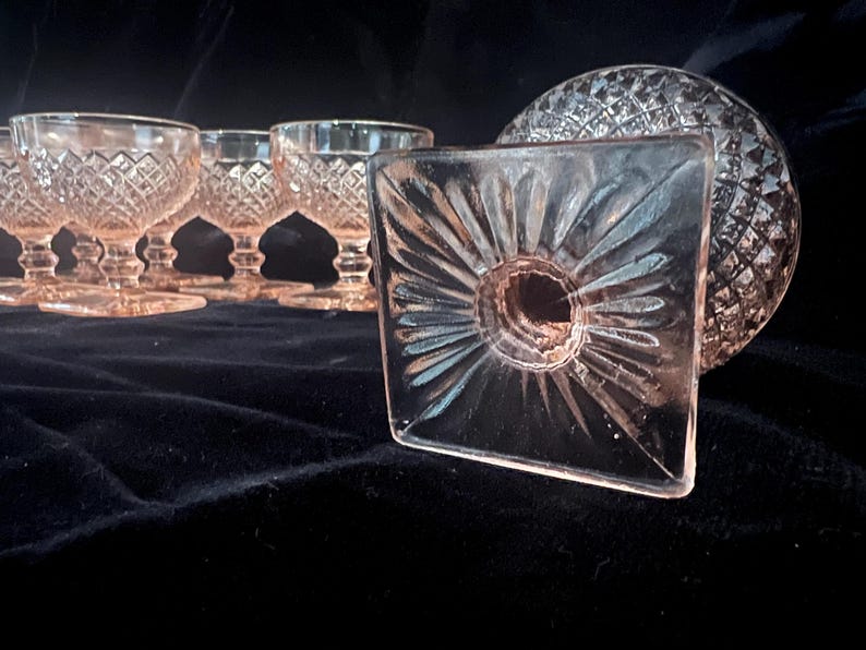 Pink EAPG Diamond Pattern Dessert Glass Set; Diamond Pattern With ...