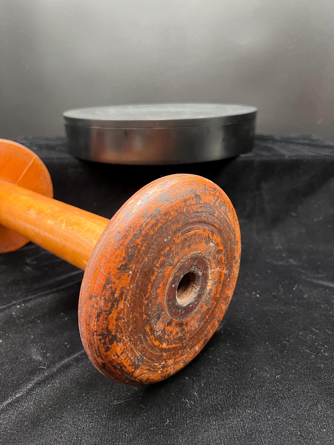 Antique Wooden Textile Spool. 14" Tall With 6" Ends. Metal Interior ...