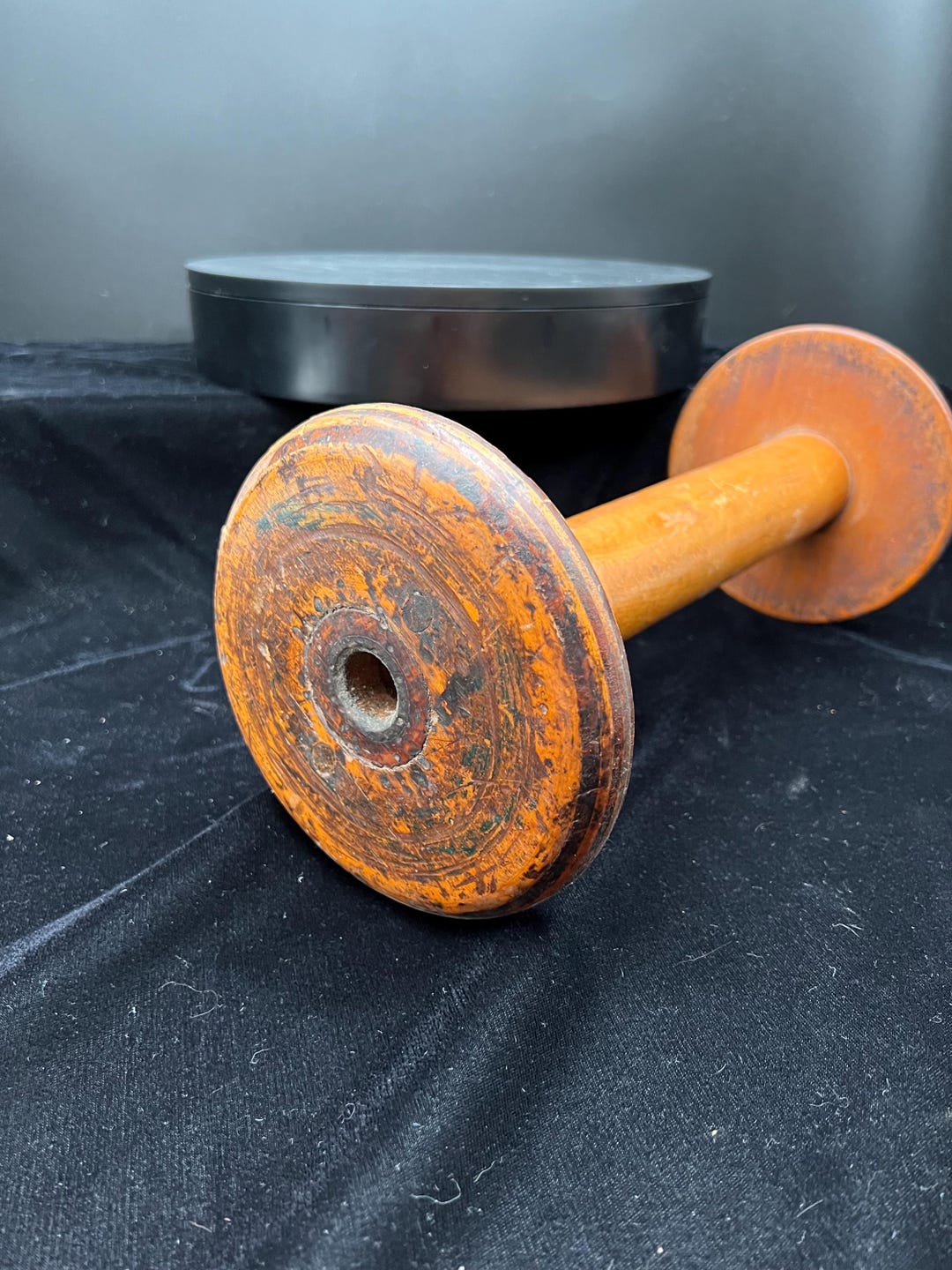 Antique Wooden Textile Spool. 14" Tall With 6" Ends. Metal Interior ...