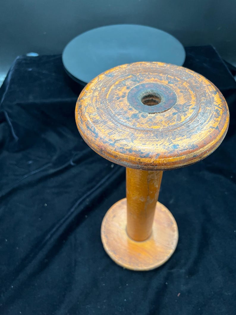 Antique Wooden Textile Spool. 14" Tall With 6" Ends. Metal Interior ...