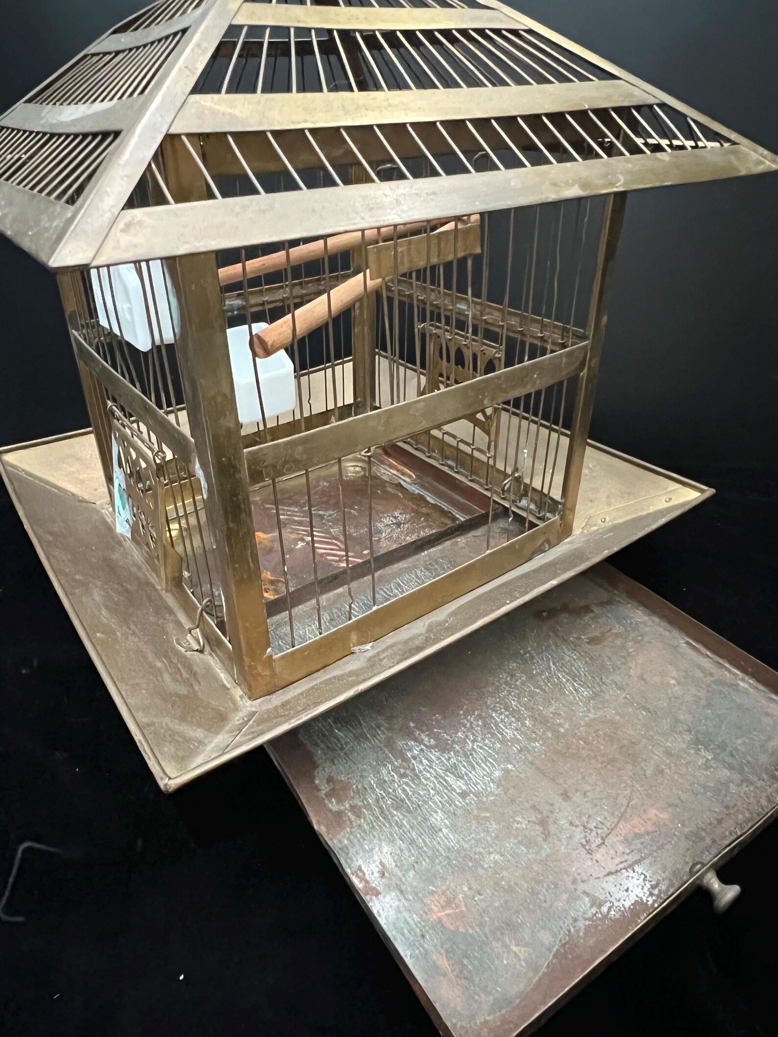 1930s Hendryx Brass Pagoda Bird Cage, Including Original Water ...