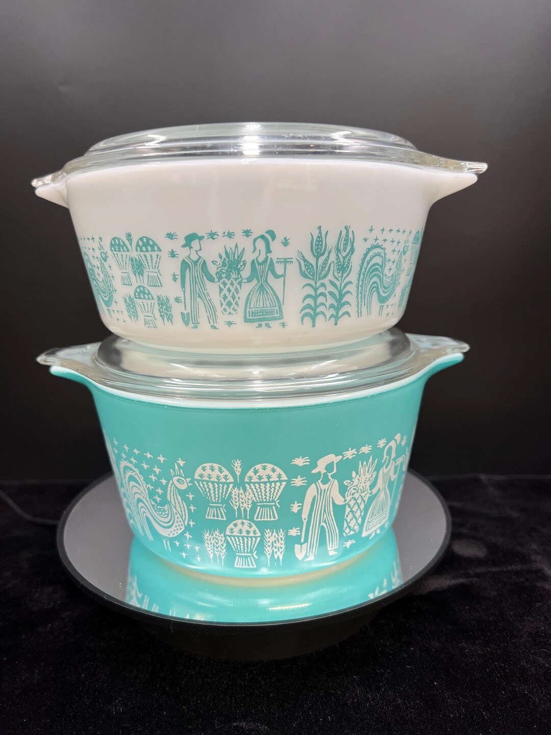 PYREX Turquoise Amish Butterprint Pattern. Cinderella Casseroles WITH ...