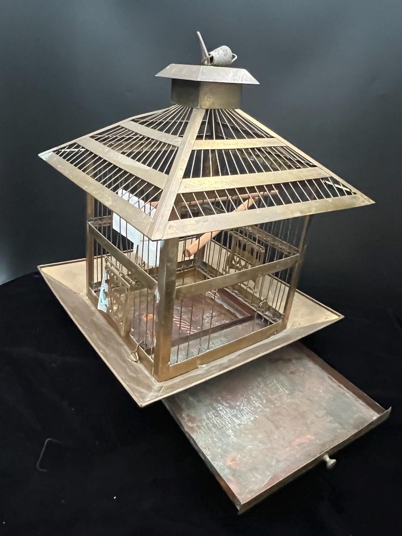 1930s Hendryx Brass Pagoda Bird Cage, Including Original Water ...