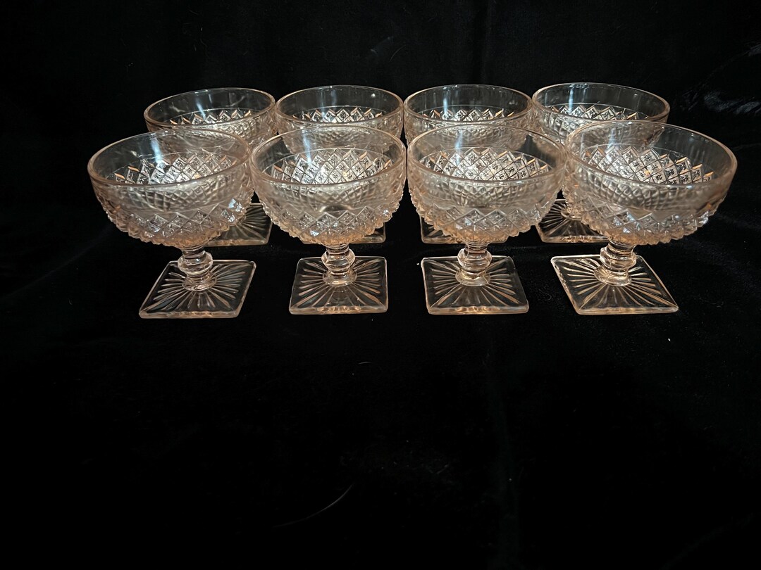 Pink EAPG Diamond Pattern Dessert Glass Set; Diamond Pattern With ...