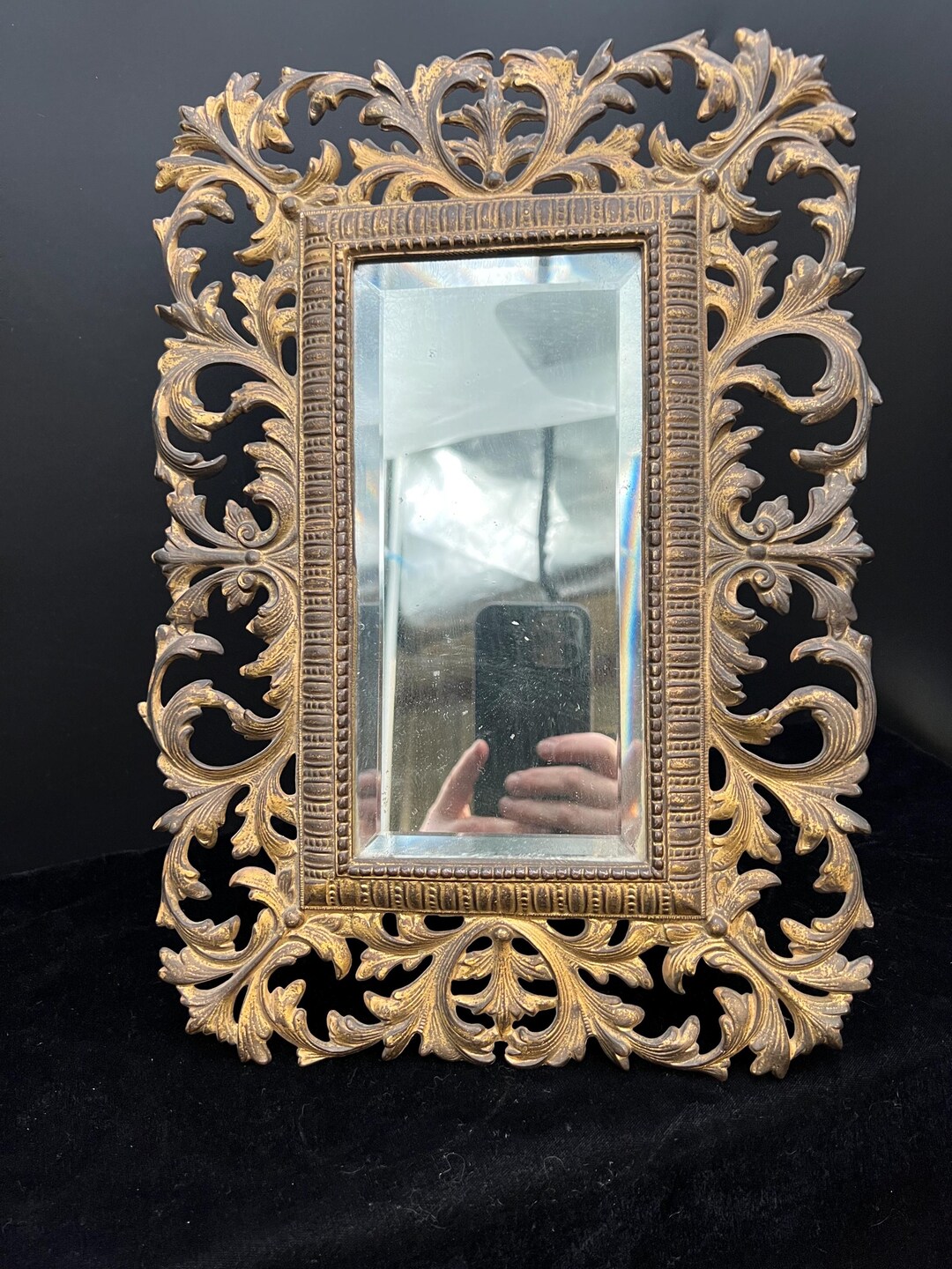 Antique Brass Mirror; Distinctive Rectangular Size With Swinging Stand ...