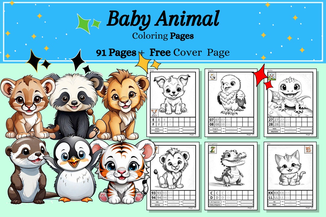 Cute Baby Animal Coloring Pages for Kids Printable / Coloring Books ...