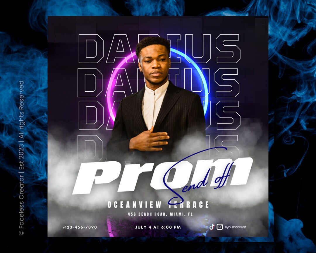 Prom Send off Flyer Blue for Men Boy, Editable Prom Flyer Canva ...