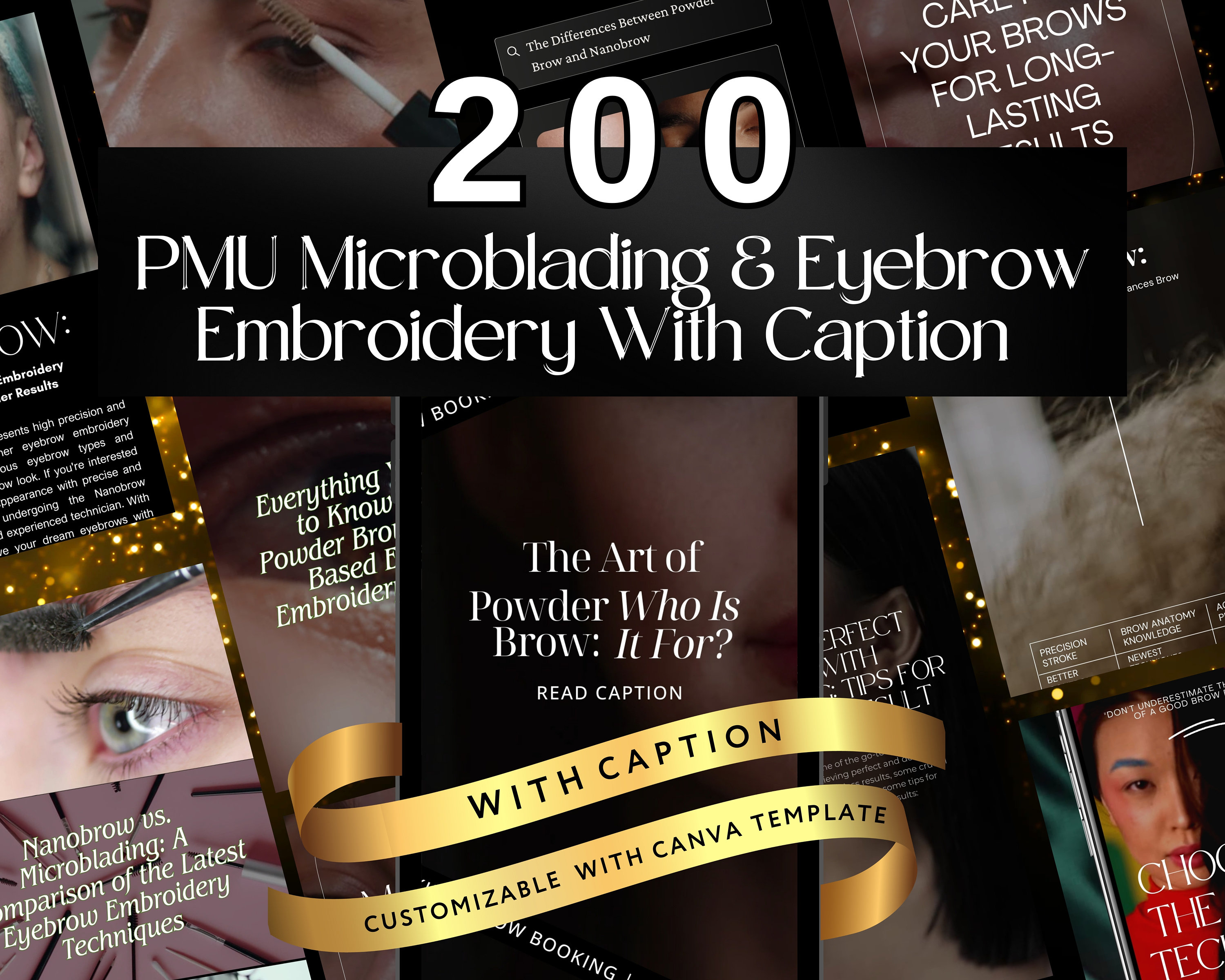 200 Luxury PMU Microblading & Eyebrows Embroidery Canva Template ...