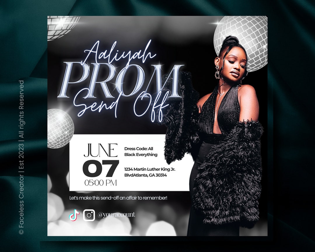 Prom Send off Flyer Black Silver , Editable Prom Flyer Canva Template ...