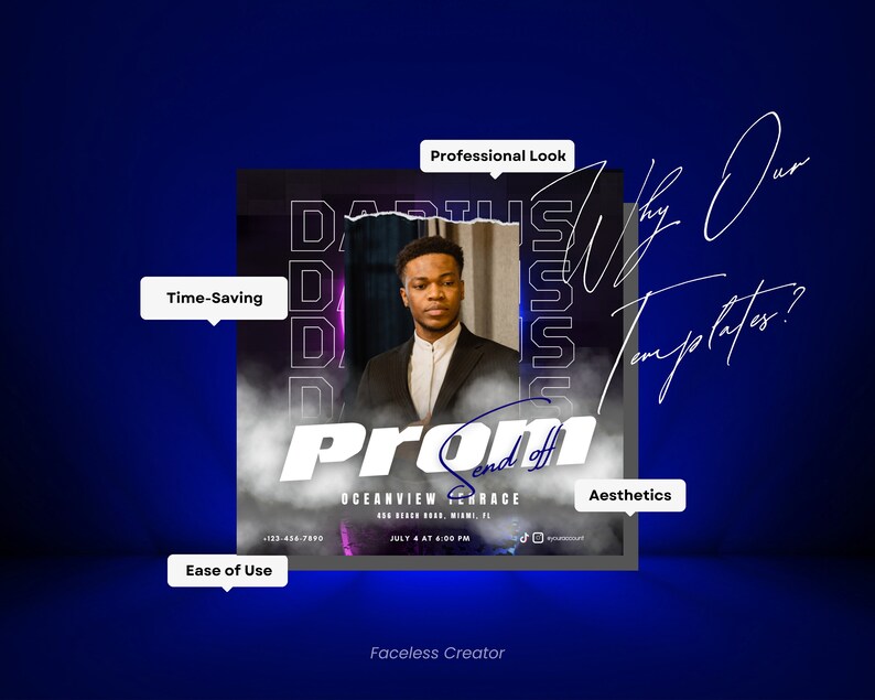 Prom Send off Flyer Blue for Men Boy, Editable Prom Flyer Canva ...