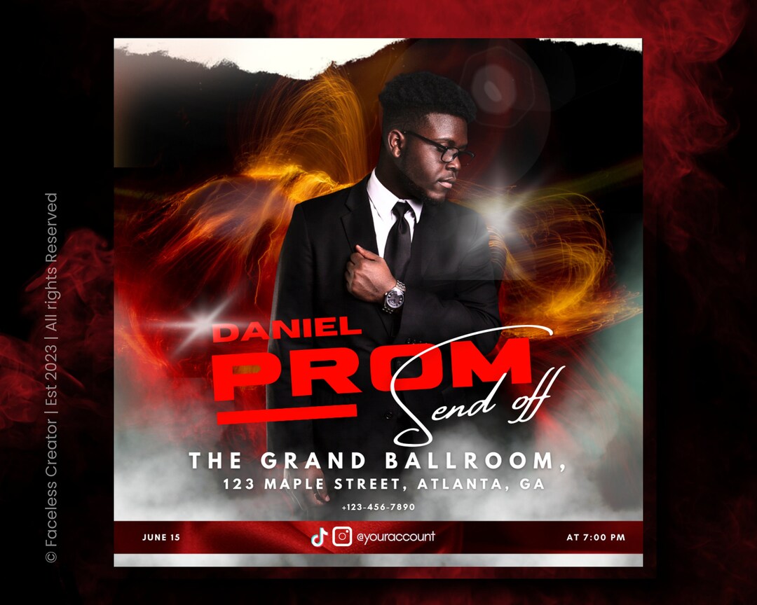 Prom Send off Flyer Red for Men Boy, Editable Prom Flyer Canva Template ...