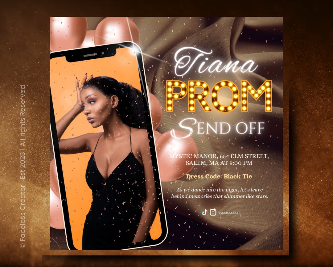 Prom Send off Flyer Gold, Editable Prom Flyer Canva Template, DIY ...