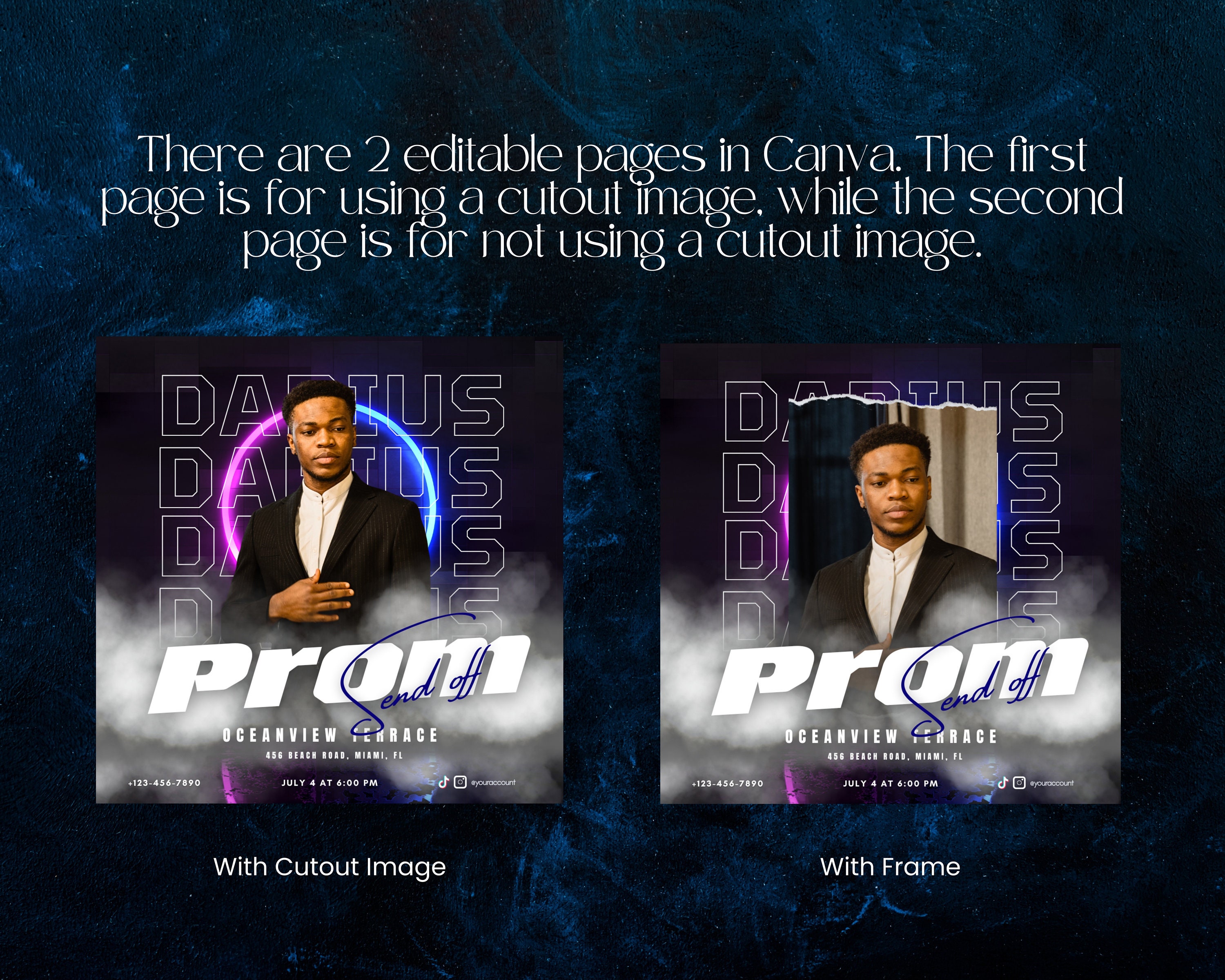 Prom Send off Flyer Blue for Men Boy, Editable Prom Flyer Canva ...