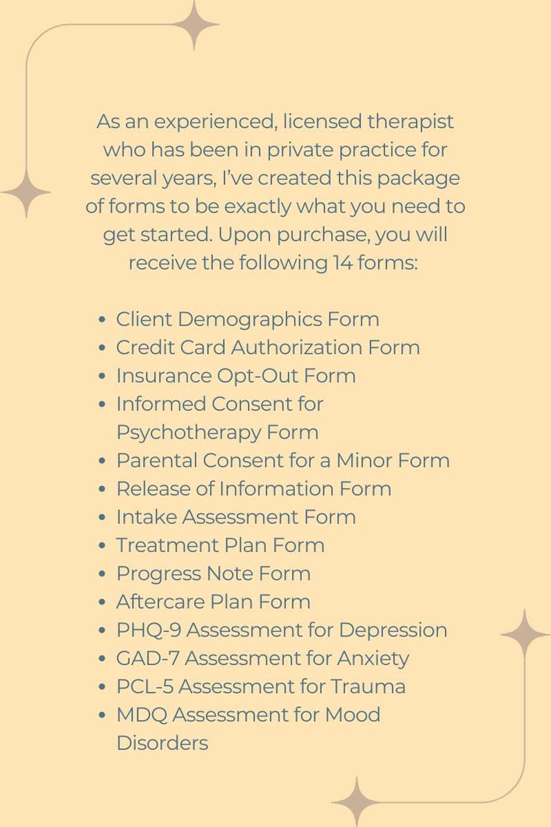 Therapy Private Practice Documents Including Intake, Assessment ...