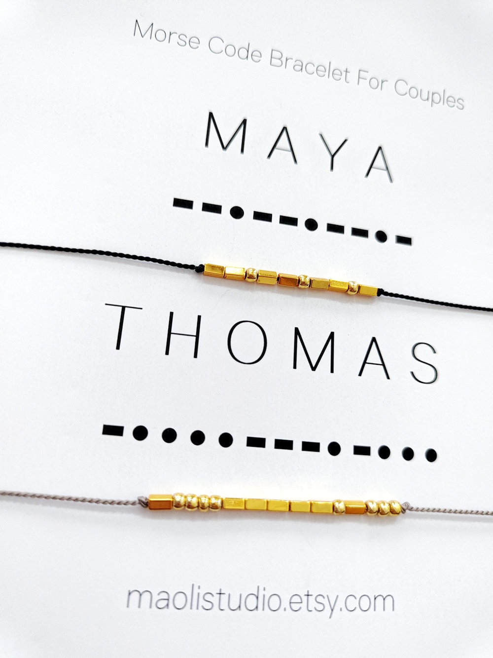 Custom Golden Matching Morse Code Bracelets for Couples With Haematite ...