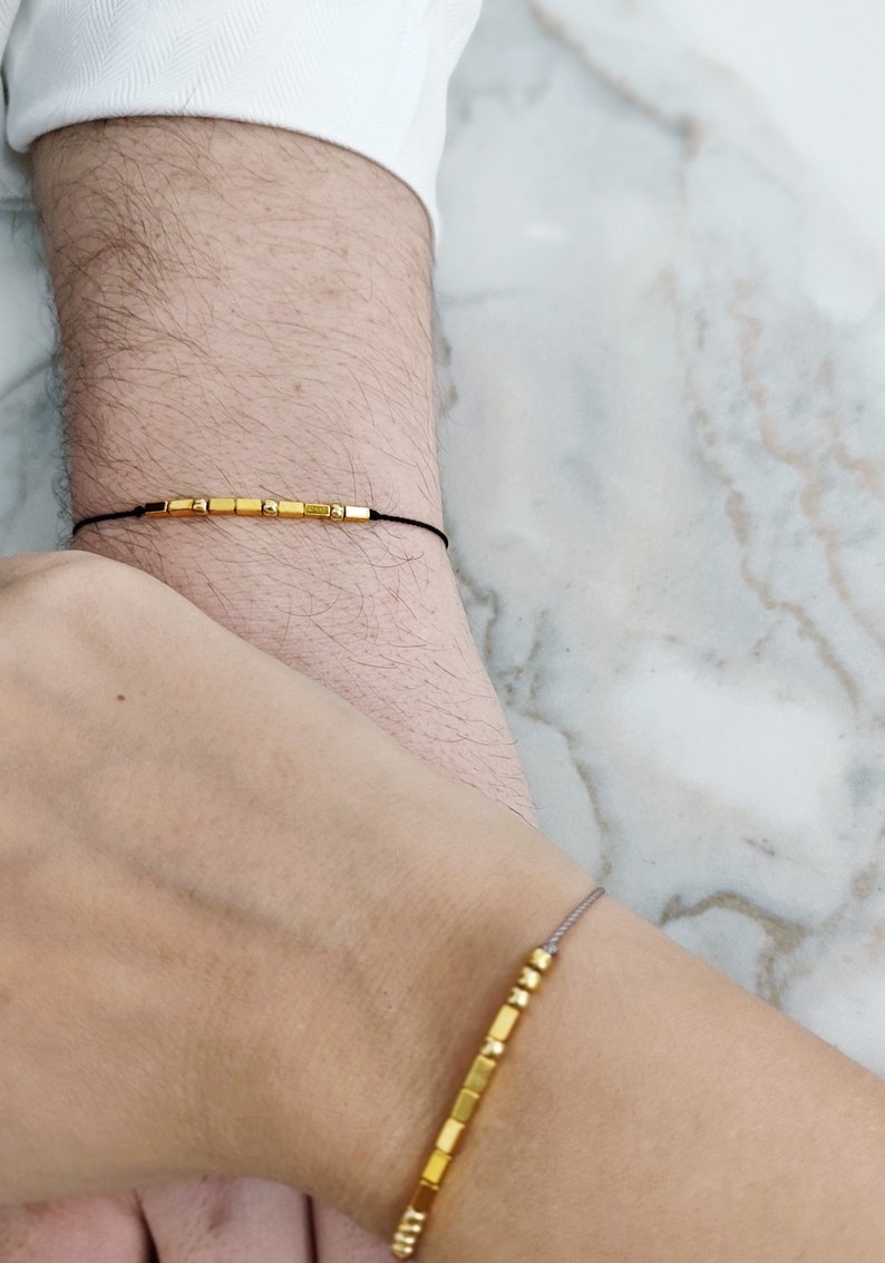 Custom Golden Matching Morse Code Bracelets for Couples With Haematite ...