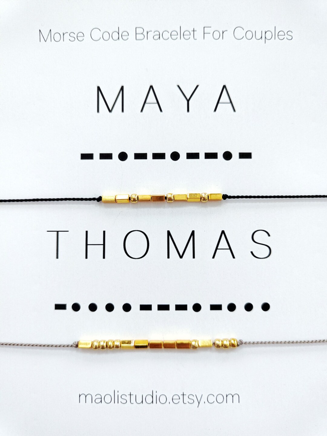 Custom Golden Matching Morse Code Bracelets for Couples With Haematite ...