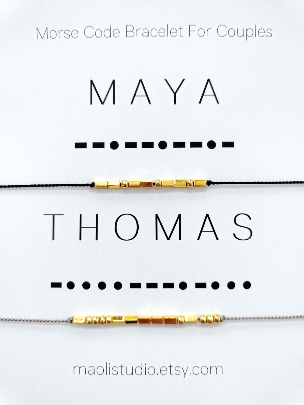 Custom Golden Matching Morse Code Bracelets for Couples With Haematite ...