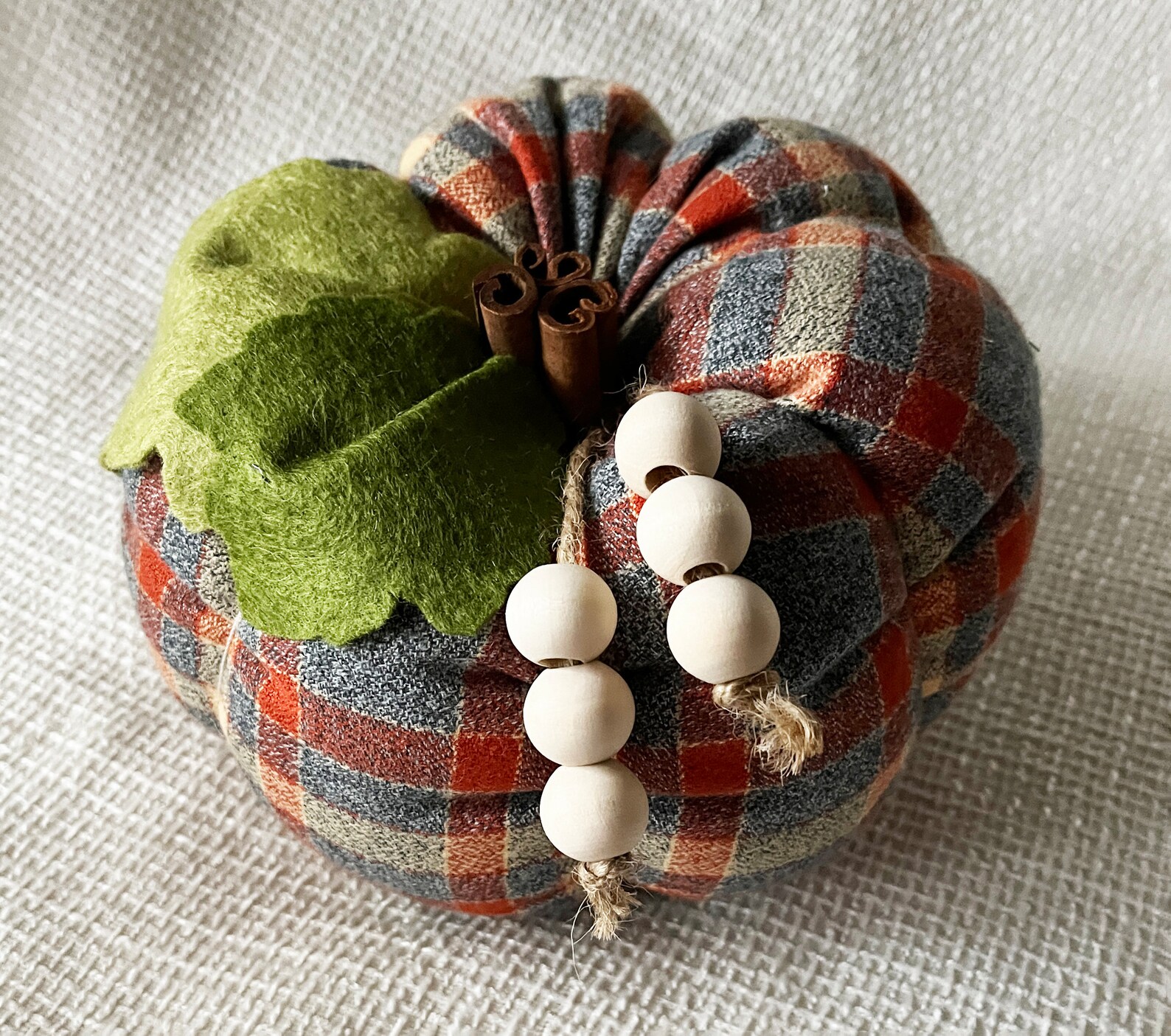Rustic Flannel Fabric Pumpkin With Wooden Beads - Etsy
