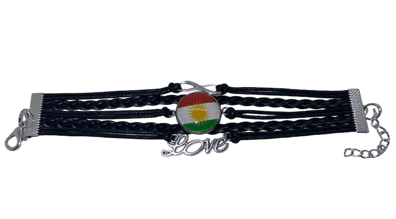 Rojava Kurdistan Flag, Kurdish Flag, Leather, Black, Adjustable Length ...